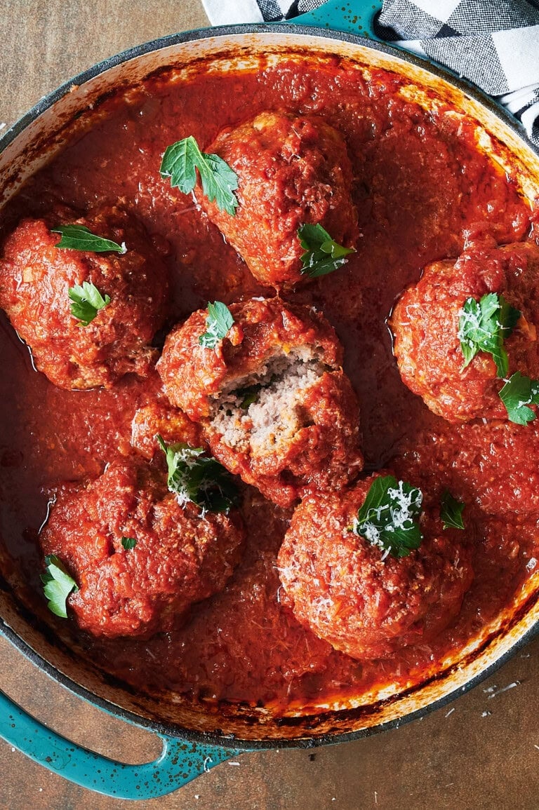 Baked Giant Italian Meatballs in Tomato Sauce | Josie + Nina